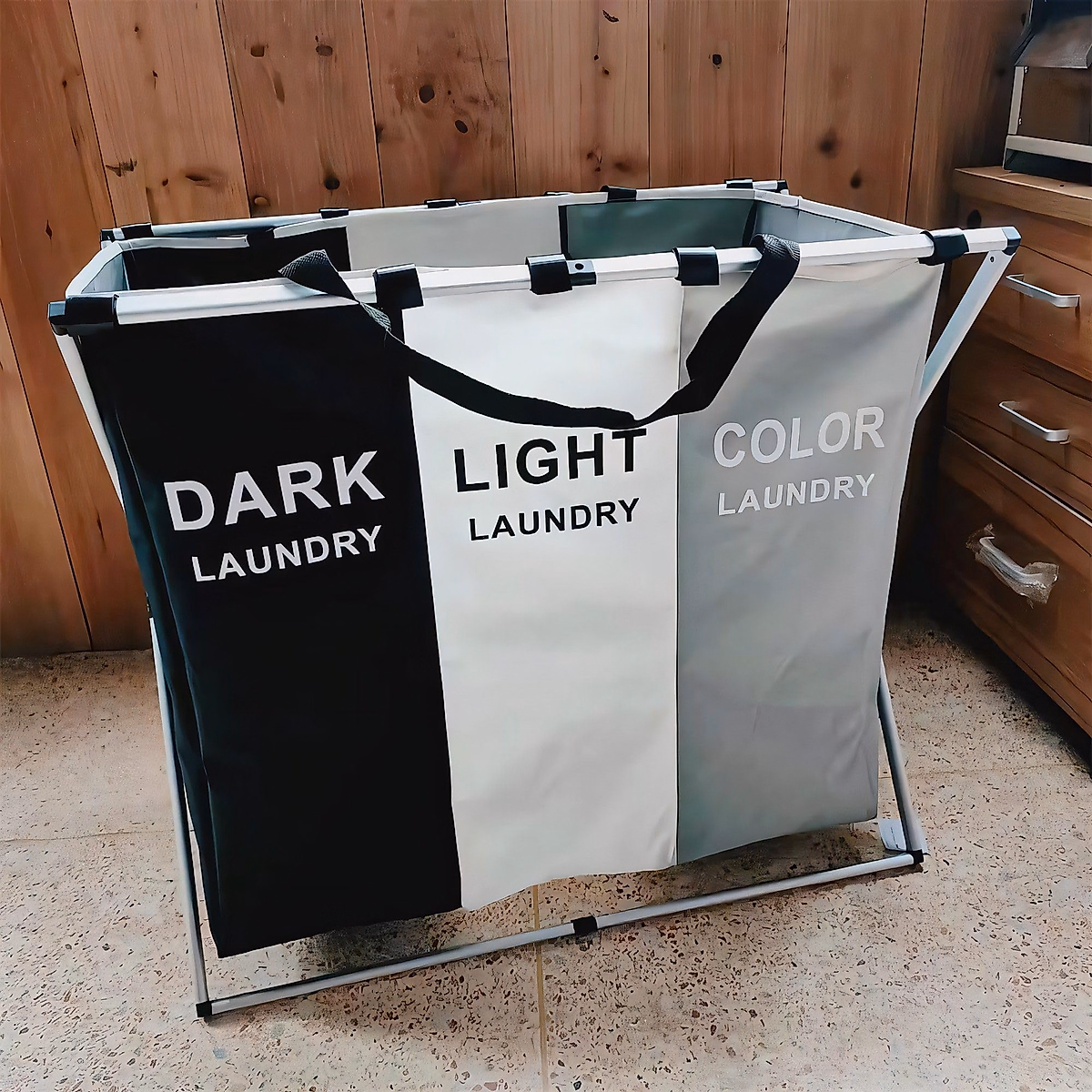 Timoau Laundry Basket - Waterproof Clothes Hamper with 3 Sections, Foldable Laundry Sorter Basket Bin w/Aluminum Frame, Laundry Hamper Ideal for Bathroom, Bedroom, Dorm