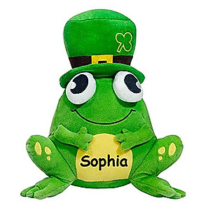 Fiesta Toys Personalized St. Patricks Day Leprechaun Lucky Irish Frog Plush Stuffed Animal Toy with Free Name - 12 Inches