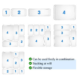 Teenyyou 30 Pcs Clear Plastic Drawer Organizer Set Include 10oz 12oz Cotton Swab Ball Holder 24 Pcs Stackable Desk Drawer Organizer Trays for Makeup