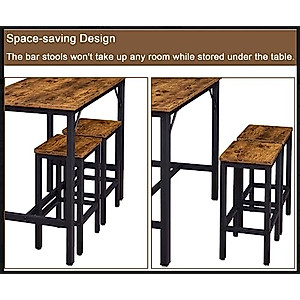 AEPOALUA Dining Table Set, 47.2” Rectangular Bar Table and Chairs Set, 3 Piece Kitchen Breakfast Table with 2 Stools, Pub Table and Chairs Set of 2 for Dining Room, Living Room, Rustic Brown/Black