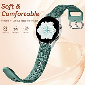 Odbeai Compatible with Galaxy Watch 4 Band, Floral Engraved Bands Compatible with Samsung Watch 6 Bands, Soft Silicone Breathable Waterproof Cute Strap for Galaxy Watch 7/5/5 Pro/4 6 Classic/Active 2