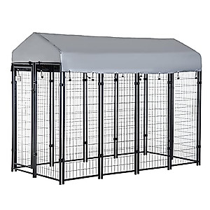 PawHut 8' x 4' x 6' Dog Playpen Outdoor, Dog Kennel Dog Exercise Pen with Lockable Door, Water-Resistant Canopy, for Medium and Large Dogs