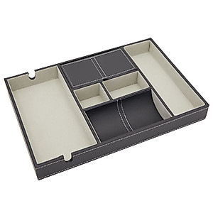 Juvale Leather Valet Catchall Tray for Men with 6 Compartments - Bedside Nightstand Organizer for Phones (Black)