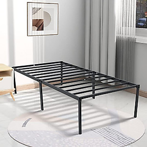 MKDLUFEI 18 Inch High Twin Bed Frames No Box Spring Needed Twin Bed Frames with Large Storage Space, Sturdy and Durable Noise-Free Twin Size Bed Frames,Black