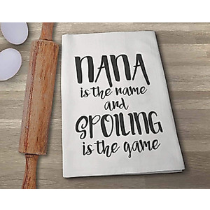 Honey Dew Gifts, Nana is The Name and Spoiling is The Game, Cotton Flour Sack Dish Towels, 27 x 27 Inch, Made in USA, Kitchen Towel, Grandma Gifts, Nana Gifts, Grandparents Day Gift