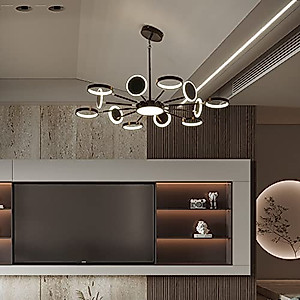 Kaiyuan Black Chandelier Light Fixture, Modern LED Chandelier with Remote Control, 12-Lights Modern Farmhouse Black Sputnik Chandelier for Dining Room,Bedroom,Living Room,Kitchen,Bedroom,Foyer