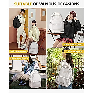 Lightweight School Backpack for Women Men, Laptop Travel Casual Daypack College Secondary School Bags Bookbag for Teenage Girls Boys, Beige