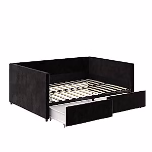 DHP Theo Daybed with Storage Drawers, Full, Black Velvet