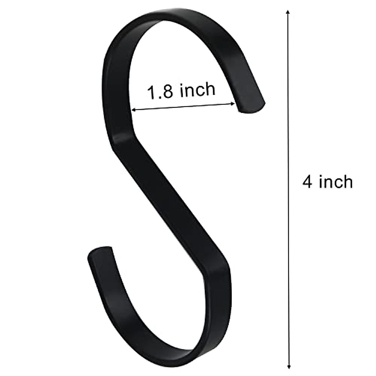 METLUCK 16-Pack 4 Inch Flat S Shape Hooks Heavy-Duty Chrome Finish Hanging S Hooks for Kitchenware, Pots, Utensils, Plants, Towels, Gardening Tools, Clothes (Black)
