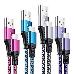 USB Type C Cable, (4-Pack 6ft) USB-A to USB-C Nylon Braided Fast Charging Data Sync Transfer Cord for Samsung Galaxy S23+/S21 FE 5G/S22/S20 S10,Z Fold4/Flip4 5G,A14/A13 /A53/A73,Google Pixel 7,Moto