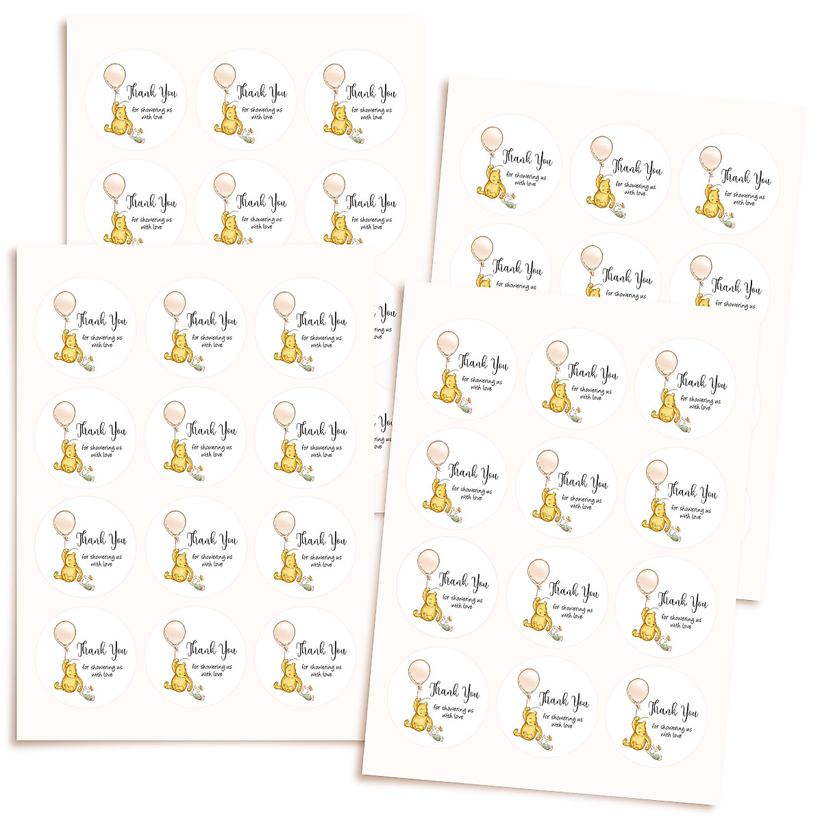 WEECUTES® Winnie Thank You Stickers Baby Shower Decorations Honey Jar Gift Label Classic Pooh Birthday Party Decor Supplies (48 Pcs)