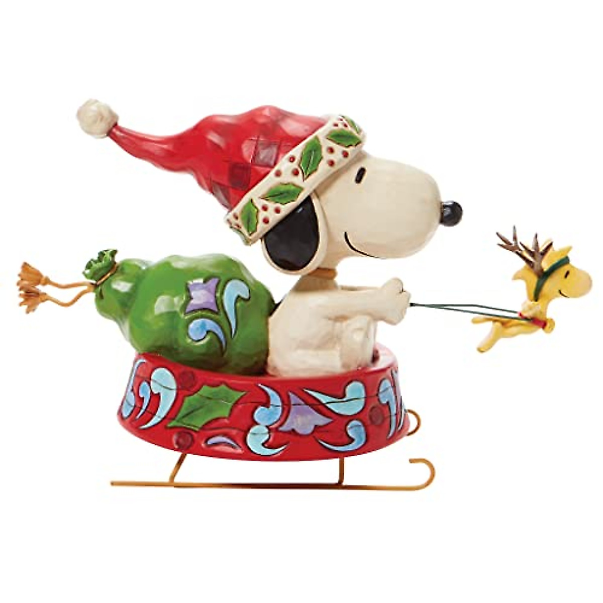 Enesco Peanuts by Jim Shore Santa Snoopy in a Dog Bowl Sled Figurine, 5.5 Inch, Multicolor