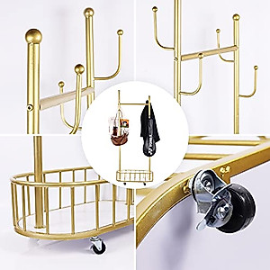 ZHANYUN Gold Metal Garment Rack, Clothes Racks on Wheels, Rolling Clothing Rack with A Hanging Rod and Bottom Storage Basket Shelves (Gold)