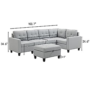 ERYE L-Shaped 5 Seaters Free Combined Couch for Home Apartment Office Living Room Set, Modular Corner Sectional Sofa with Cushions and Storage Ottoman,Easy to Assemble & Save Space, Gray PU