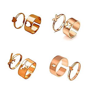 COLORFUL BLING 8 Pcs Butterfly Knuckle Stacking Rings Set Knuckle Heart Lightning Dinosaur Adjustable for him and her Couples Friendship Best Friends Matching Promise Love Wedding Jewelry