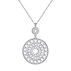 S925 Sterling Silver Long Chain Circle Necklace for Women Statement Pendant Fringe Sweater Necklaces Floral