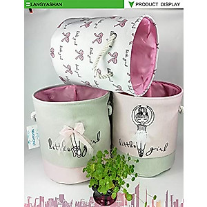 LANGYASHAN Laundry Basket Canvas Collapsible Organizer Storage Basket for Boys Girls Laundry Hamper Toy Bins Gift Baskets Bedroom Clothes Children Nursery (Pink Lace)
