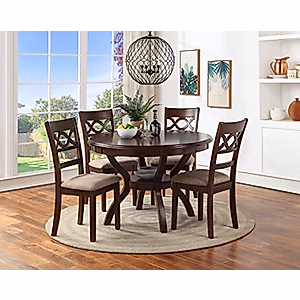 New Classic Furniture Cori 5-Piece Round Dining Set with 1 Table and 4 Chairs, Brown Cherry