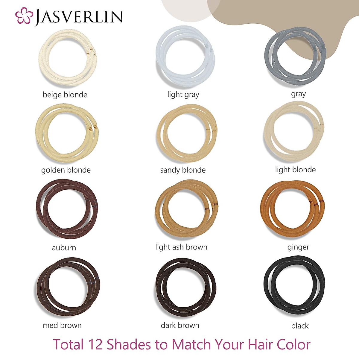 JASVERLIN Gray Hair Elastics Ties, No Metal Ponytail Holders for Women Girls Men Guys Thick Curly Hair Styling Accessories No Pull Damage Crease Breakage 50pcs (Gray)