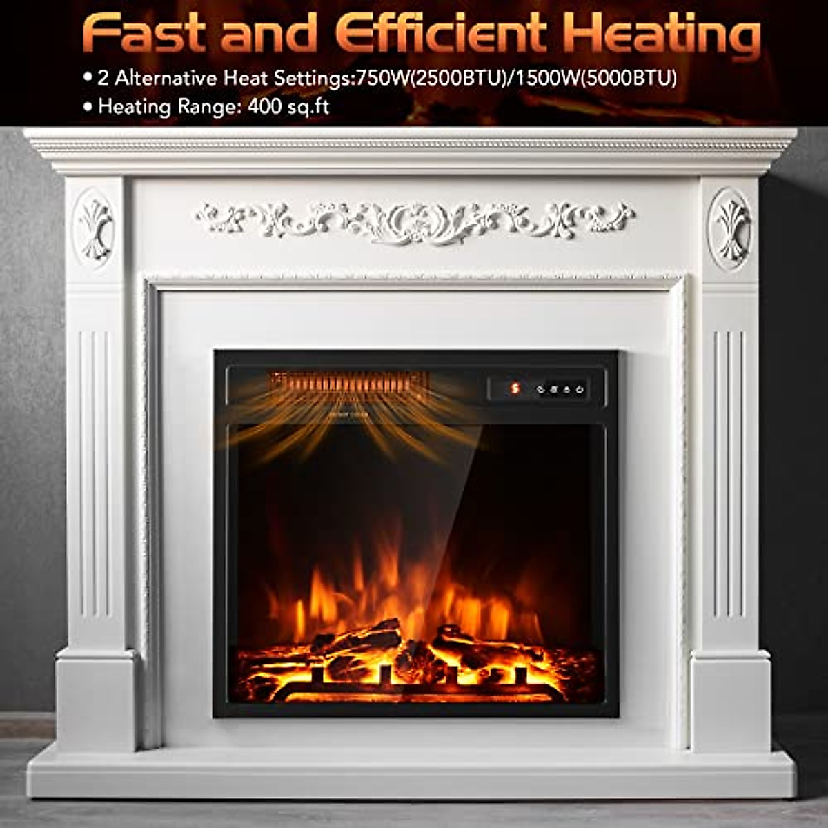 COSTWAY 18-Inch Electric Fireplace Inserts, 1500W Freestanding Recessed Fireplace Heater with Remote Control, Adjustable Flame Effect and Temperature, 9H Timer, Electric Fireplaces for Home Indoor Use