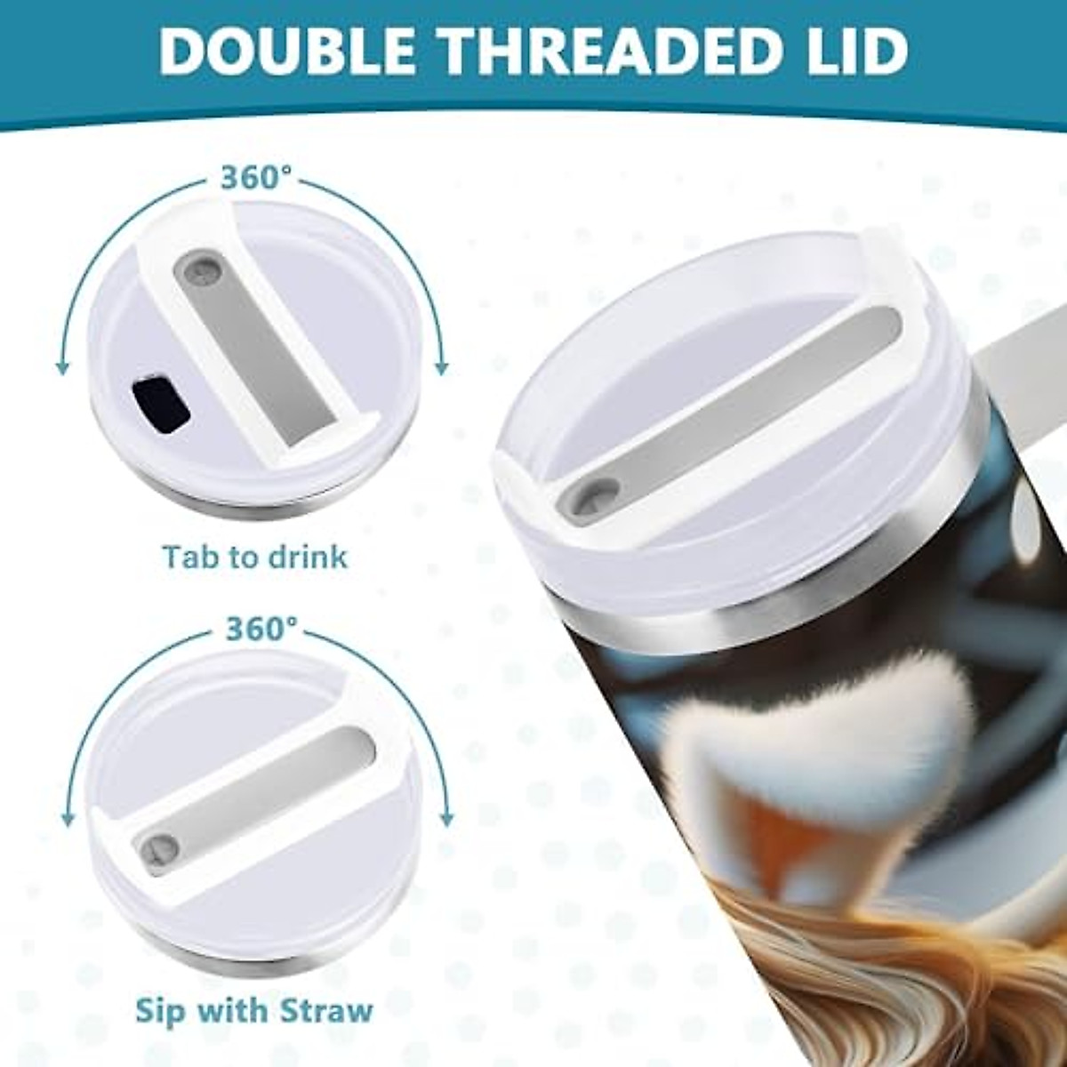 RPLIFE Easter Cute Highland Bunny Ears 40 Oz Tumbler with Handle, Stainless Steel Water Bottle with Straw, Coffee Tumbler