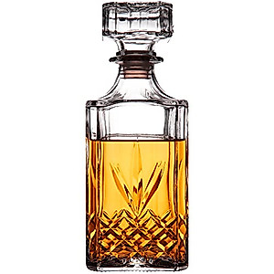 Royalty Art Whiskey Decanter with Pull Bottle Stopper for Bourbon, Scotch, Gin, Tequila, Liquor, and Alcohol, 34 oz. Vintage Carafe, Decorative Textured Glass, Easy Pour (1)