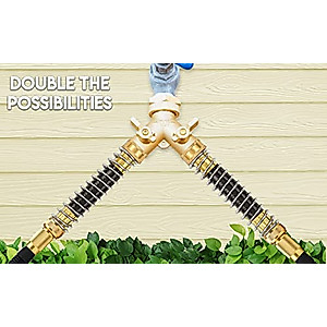 Morvat Brass Garden Hose Kink Protector, Hose Extension, Water Hose Adapter, Outdoor Faucet Extender, Standard 3/4'' Threading, 2 Pack, Includes 4 Rubber Washers and Tape