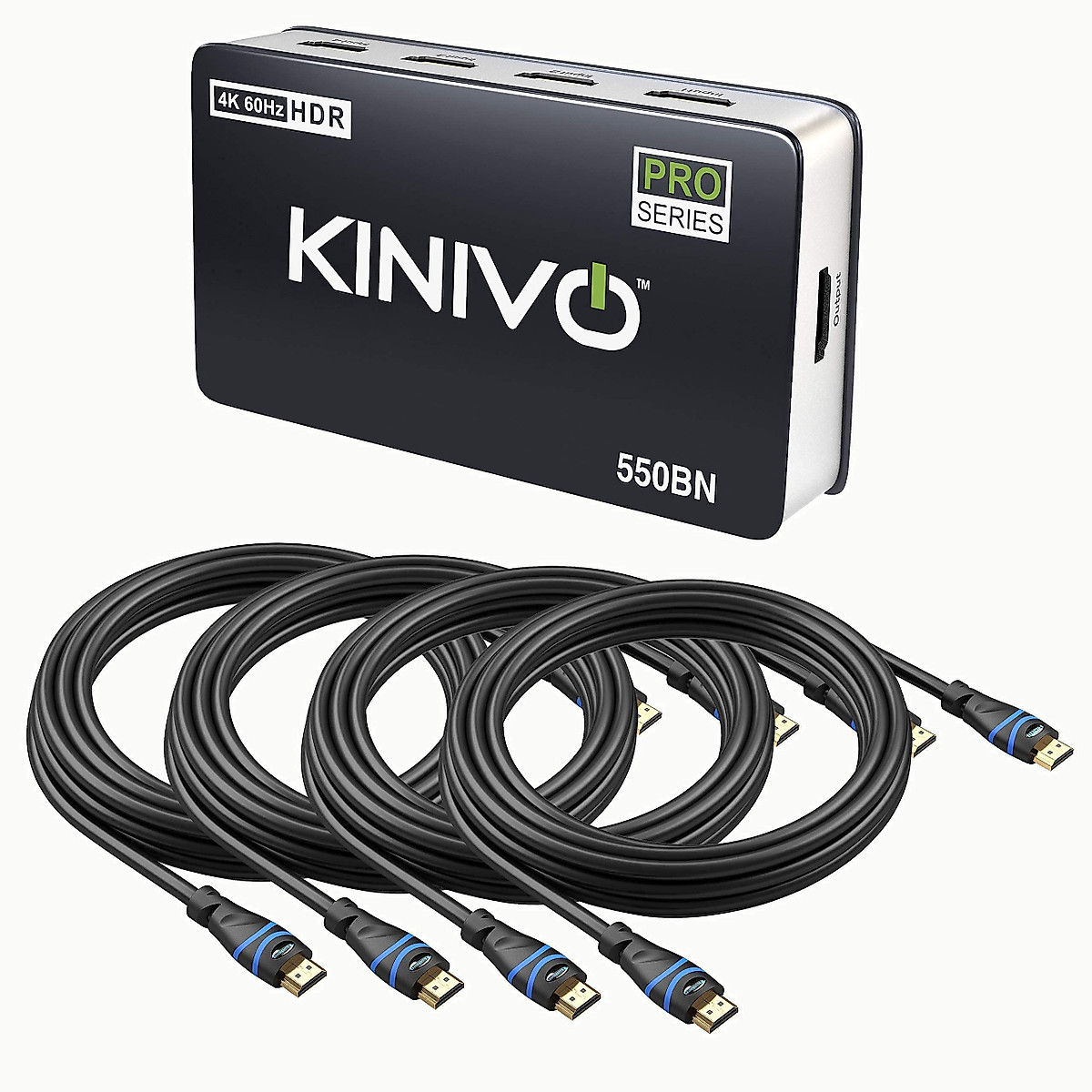 Kinivo 5 Port 4K HDMI Switch+ 4 Pack HDMI Cables - 6FT (4K 60Hz, HDMI 2.0, HDR) - Compatible with Roku, PS5, Xbox, Apple TV, Nintendo Switch, Cable Box