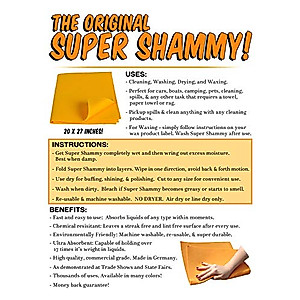 The Original Cleaning Shammy 6-Pack, 20" X 27", X-LARGE, Multi-Purpose, Super Absorbent Cleaning Cloth, 100% Rayon, Made In Germany, For Washing, Waxing, Buffing, Kitchen Use and More!