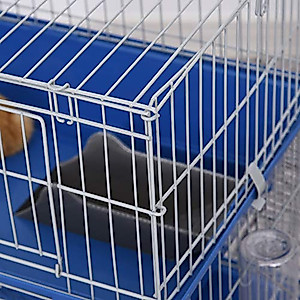 PawHut 2-Tier Guinea Pig Cage, Ferret Cage, Chinchilla Cage, Small Animal Cage Indoor with Dish and Bottle, 2 Doors, Deep Bottoms, Ramp, 28", Blue