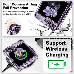 DREOLA Compatible for Samsung Galaxy Z Flip 5 Case, Galaxy Z Flip 5 Clear Phone Case Cover with Four Corners Airbag Fall Prevention, Slim Thin Shockproof Protective Case for Samsung Z Flip 5 (Purple)