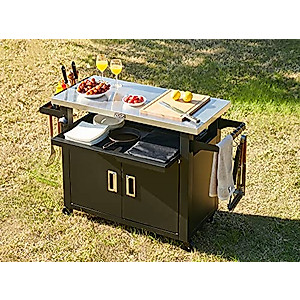 NUUK Pro 42-Inch Rolling Outdoor Kitchen Island and BBQ Serving Cart, with Heavy Duty Wooden Cutting Board and Propane Tank Holder