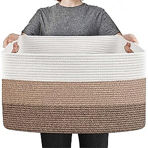 MEGASKET Extra Large Blanket Storage Basket, 23.6" x 15.7" x 14.1" Rectangle Woven Cotton Rope Basket, Blanket Basket Holder for Living Room, Wicker Storage Basket for Pillows, Blankets Organizer Bins