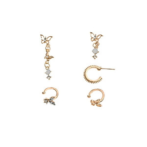 Cathercing Butterfly Earrings Set for Women Girls Butterfly Ear Cuff Earrings Huggie Small Dangle Hoops Hypoallergenic Earrings Lightweight Earrings Modern Jewelry Daily for Gift