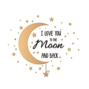 I Love You to The Moon and Back Quotes Wall Decals Moon Stars DIY Sticker Art Mural Sayings for Home Nursery Decor