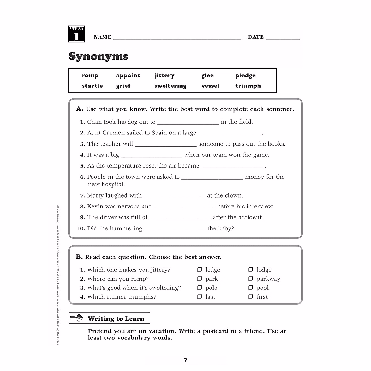 240 Vocabulary Words Kids Need to Know: Grade 4: 24 Ready-To-Reproduce Packets That Make Vocabulary Building Fun & Effective
