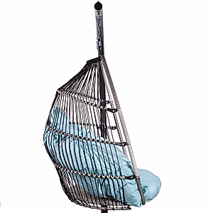 Barton Premium Egg Chair Egg Style Hanging Chair Blue w/Deep Cushion Soft Relaxing Luxury Outdoor Indoor Patio Bedroom Hanging Swinging