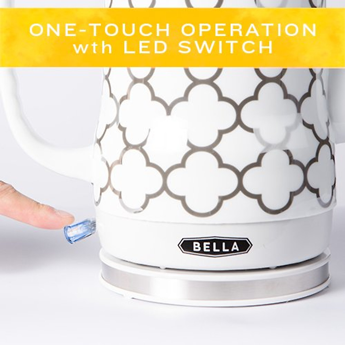 BELLA Electric Ceramic Tea Kettle, Boil Water Quickly and Easily, Detachable Swivel Base & Boil Dry Protection, Carefree Auto Shut Off, 1.2 L, Silver Tile Pattern