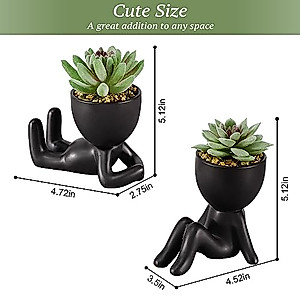 Yastouay 2 Pack Fake Succulents Plants Artificial Succulents Cute Faux Succulents in Black Human Shaped Pots Office Desk Decor for Women