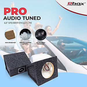 Atrend Bbox Pro Audio Tuned 6.5" Speaker Enclosures-Premium Speakers to Enhance Sound and Bass - Nickel Finish Speaker Terminals for Car or Truck - 18 Gauge Audio Cables-Speaker Set of 2 (Charcoal)