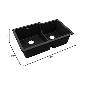 Elkay Quartz Classic ELGULBO3322BK0 Black Offset 60/40 Double Bowl Undermount Sink with Aqua Divide