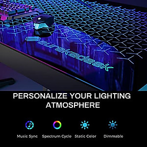 EUREKA ERGONOMIC RGB LED Gaming Desk, Music Sync Lights Up Tempered Glass Desktop, 55" GTG I55 Computer Table W Controller Rack 4 USB Charging Ports School Student Gift for Home Office, APP Control
