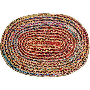 RAJRANG Multicolor Chindi Braided Rag Rug Oval 5x8 ft Handwoven with Natural Jute and Pure Cotton Reversible Farmhouse Boho Area Rugs for Living Room, Bedroom, Home Decor