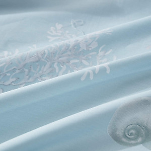 Brandream Coastal Beach Bedding Set Queen Size 100% Cotton Duvet Cover Set Tropical Coral Seashells Bedroom Set 3-Piece (No Comforter)