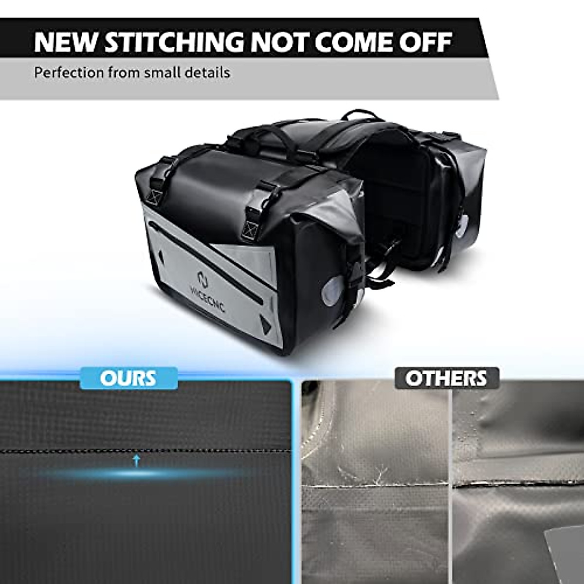 NICECNC 55L Motorcycle Saddle Bags, IPX6 Waterproof Motorcycle Luggage Saddlebags, Motorbike Side Travel Bags, No Sagging Reinforced Bottom Compatible with Harley Honda Suzuki Yamaha BMW Gray 2PCS