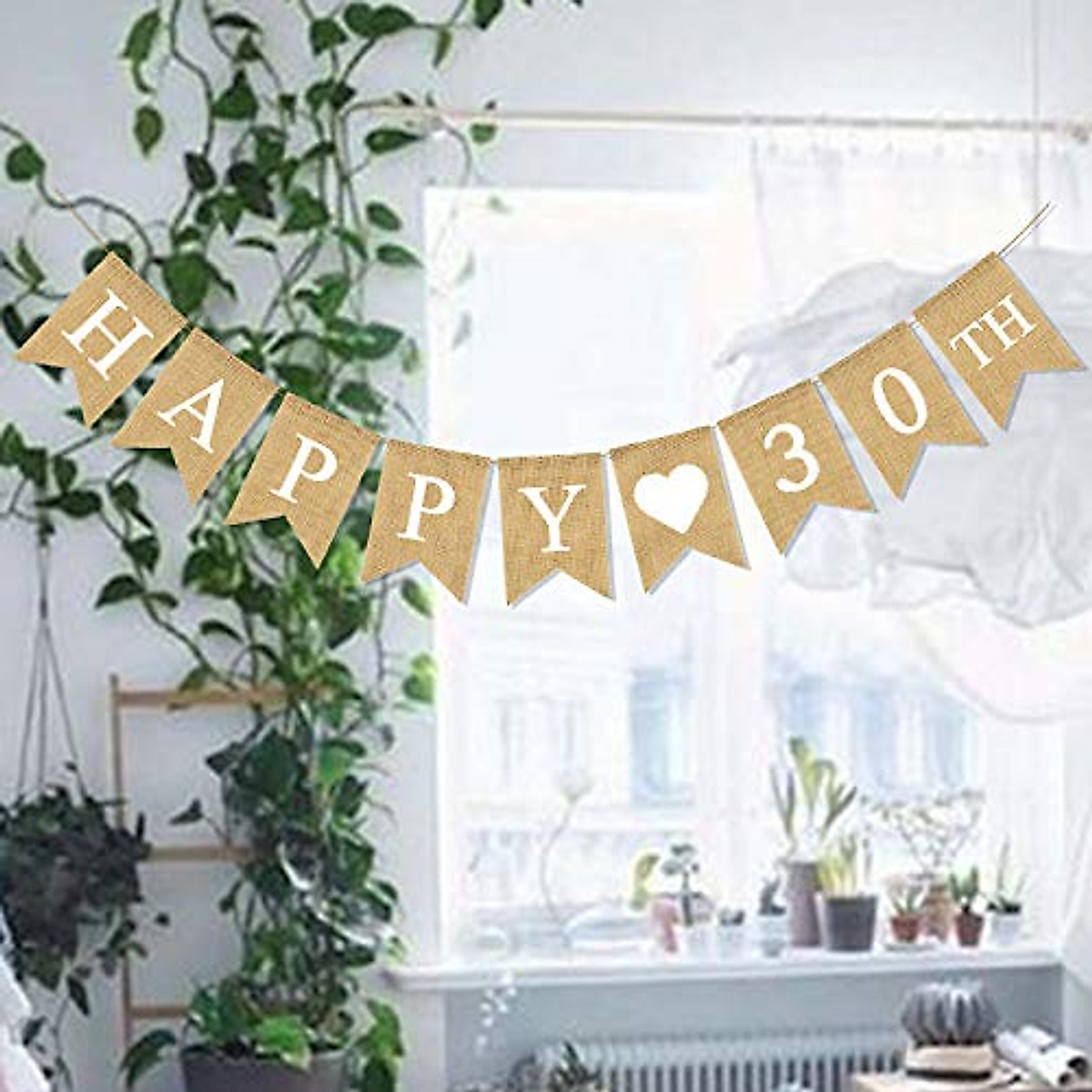 Happy 30th Birthday Banner Burlap Durable 30th Birthday Anniversary Decorations Bunting Garland Backdrop for Him Men Her