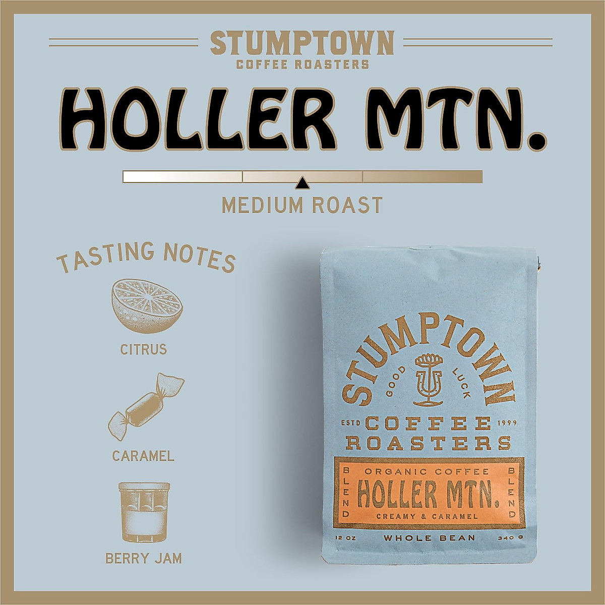 Stumptown Coffee Roasters, Medium Roast Organic Whole Bean Coffee Gifts - Holler Mountain 12 Ounce Bag with Flavor Notes of Citrus Zest, Caramel and Hazelnut