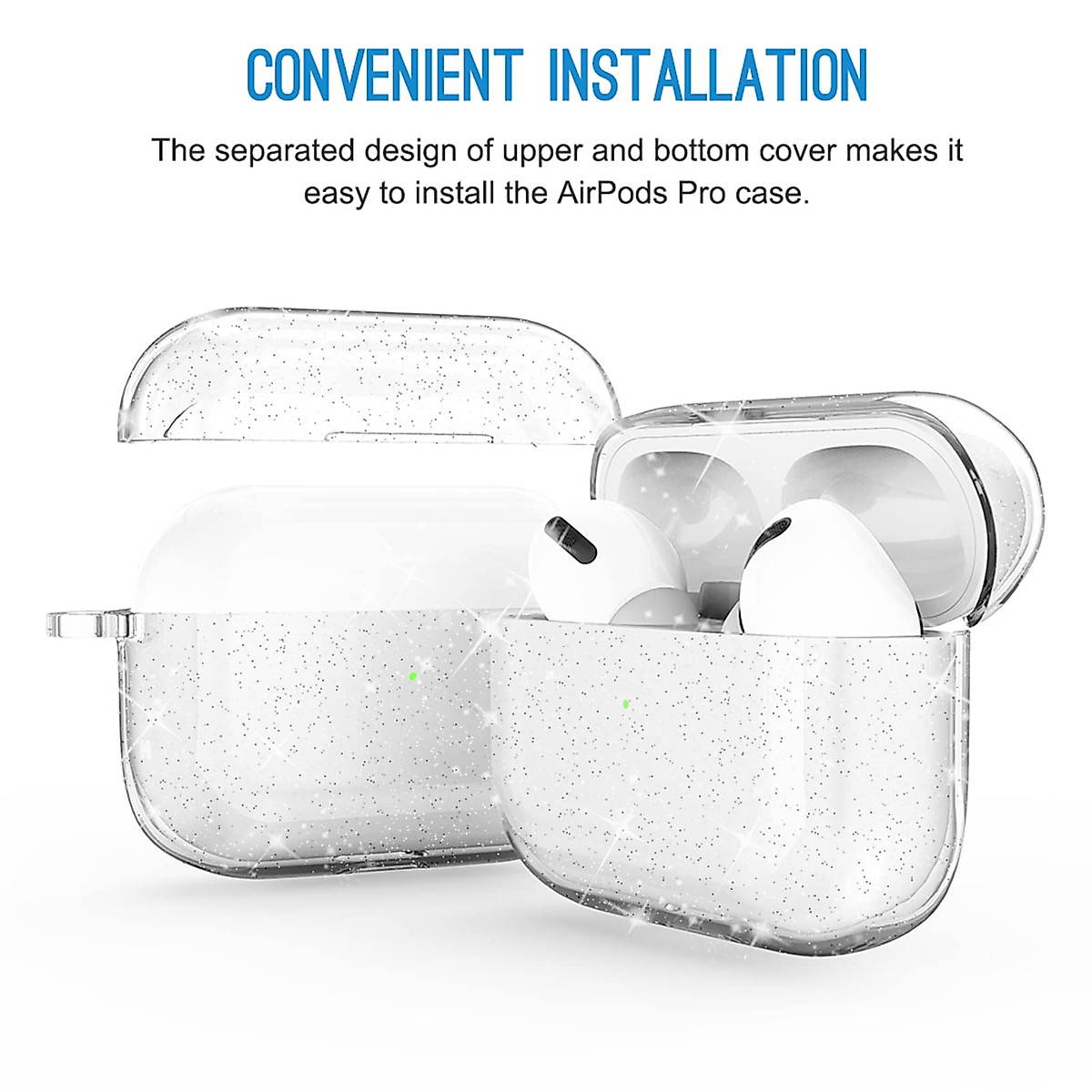 Valkit Compatible AirPods Pro Case, Clear Glitter Cute Bling Air Pod Pro Protective Case Cover with Keychain for Girls Women Men Shockproof Skin Case for Apple AirPods Pro Charging Case - Clear