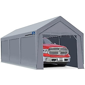 PEAKTOP OUTDOOR 10x20 ft Upgraded Heavy Duty Carport Car Canopy with Removable Sidewalls & Zipper Doors, Portable Garage Tent Boat Shelter with Reinforced Triangular Beams, Gray