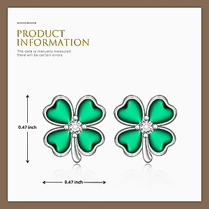 St Patricks Day Earrings Shamrock Earrings for Women Sterling Silver Good Lucky Irish Green Four Leaf Clover Earrings Clover Stud Friendship Jewelry Birthday Gifts